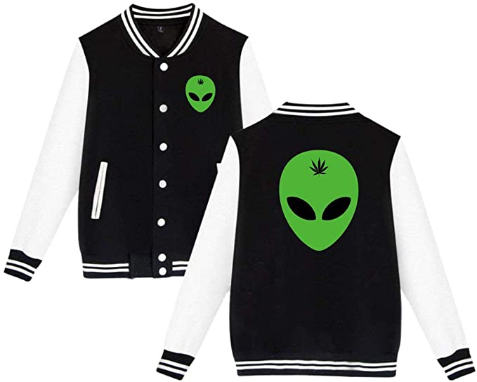 Alien Head Leaf Weed Varsity Jacket