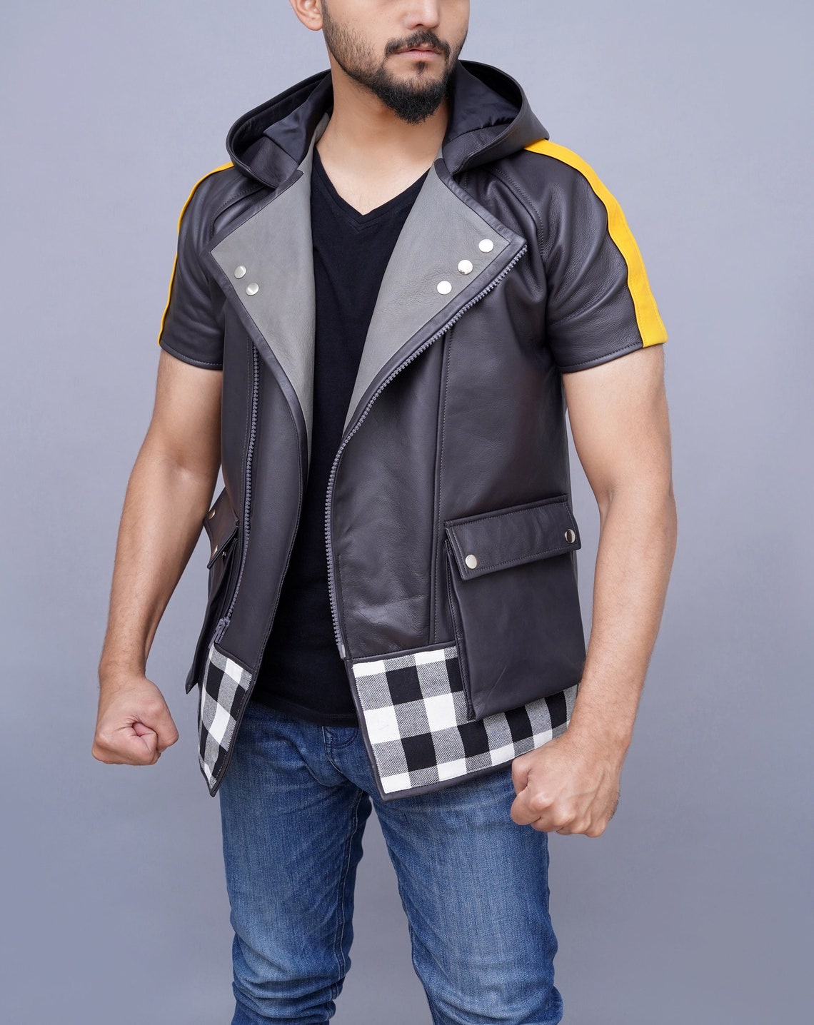 Game Inspired Kingdom Hearts III Riku Cosplay Costume Hooded Leather Jacket