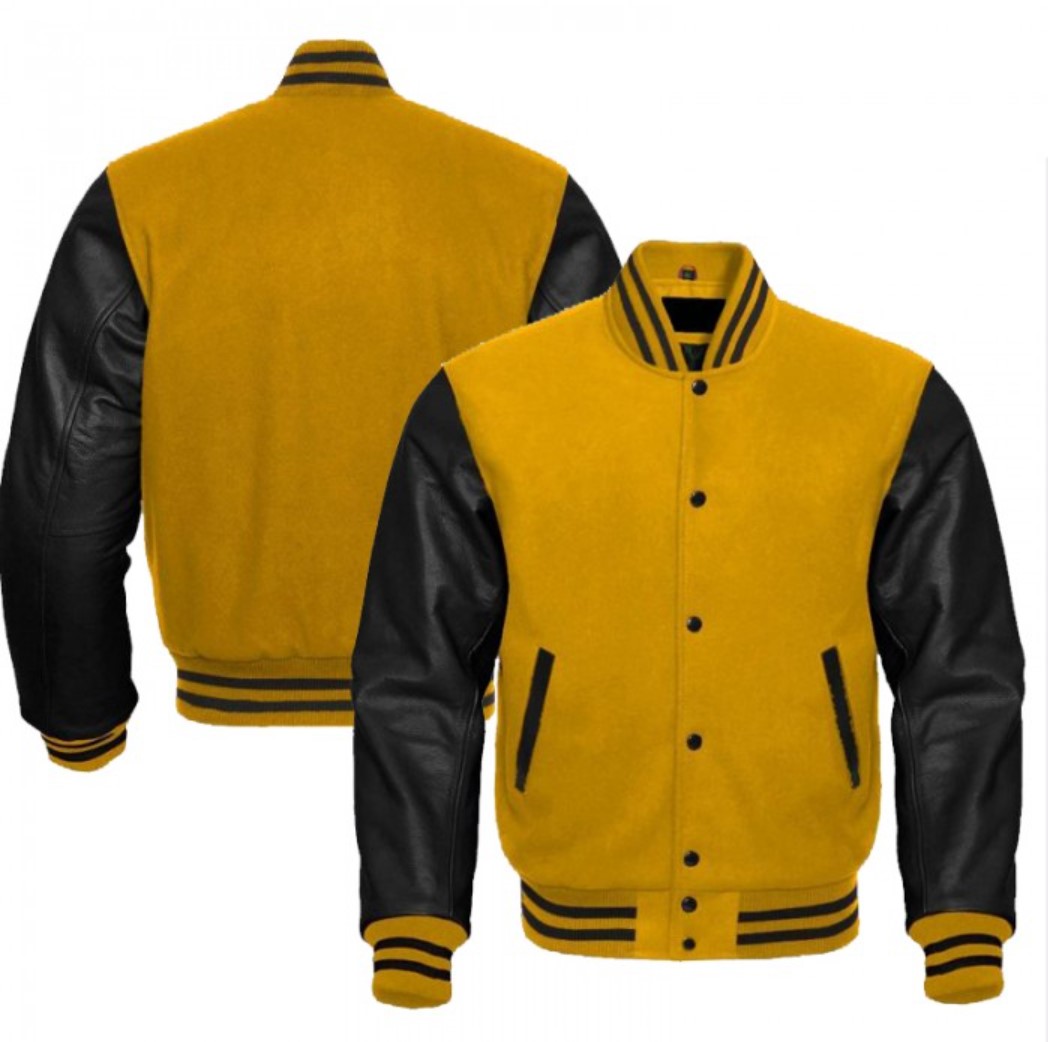 Men's Black and Yellow Baseball Varsity Jacket