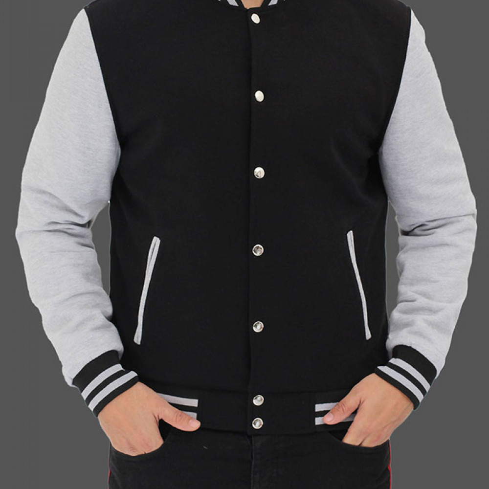 Men's Varsity Black and Gray Baseball Bomber Jacket