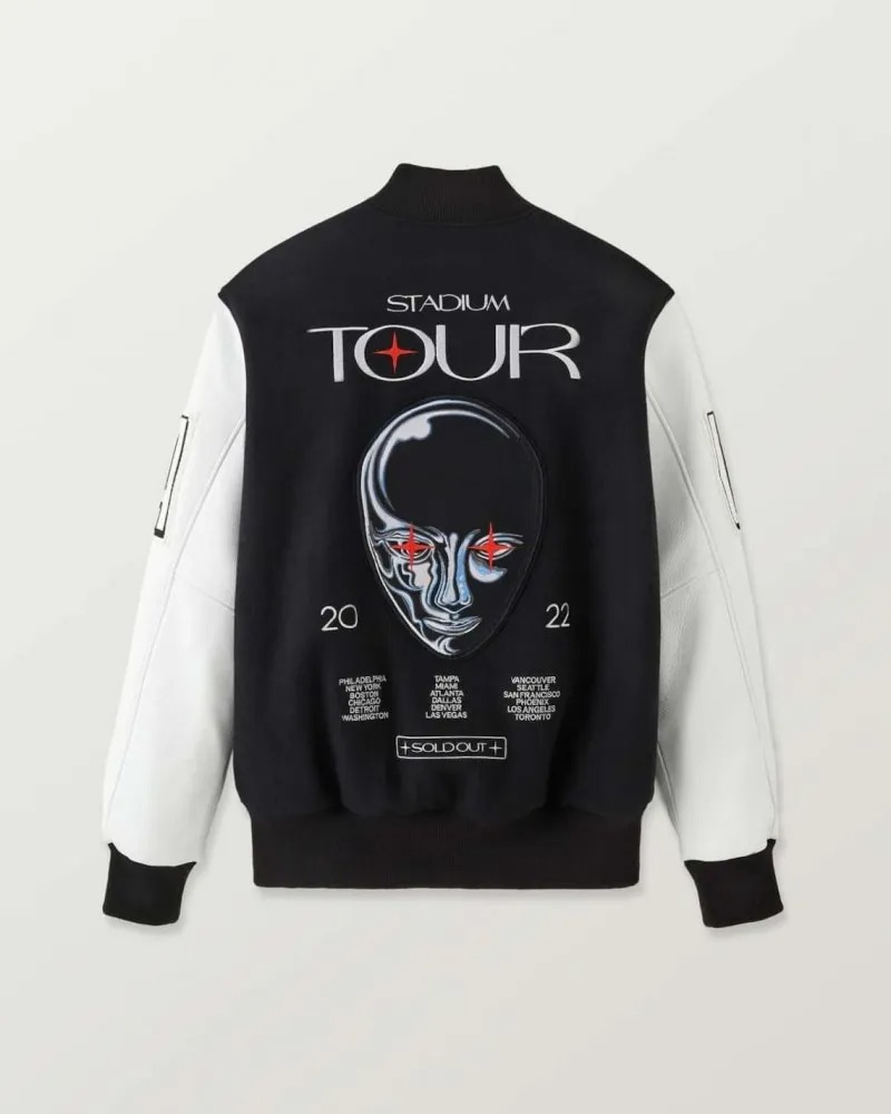 The XO Weeknd Stadium Varsity Jacket Black and White