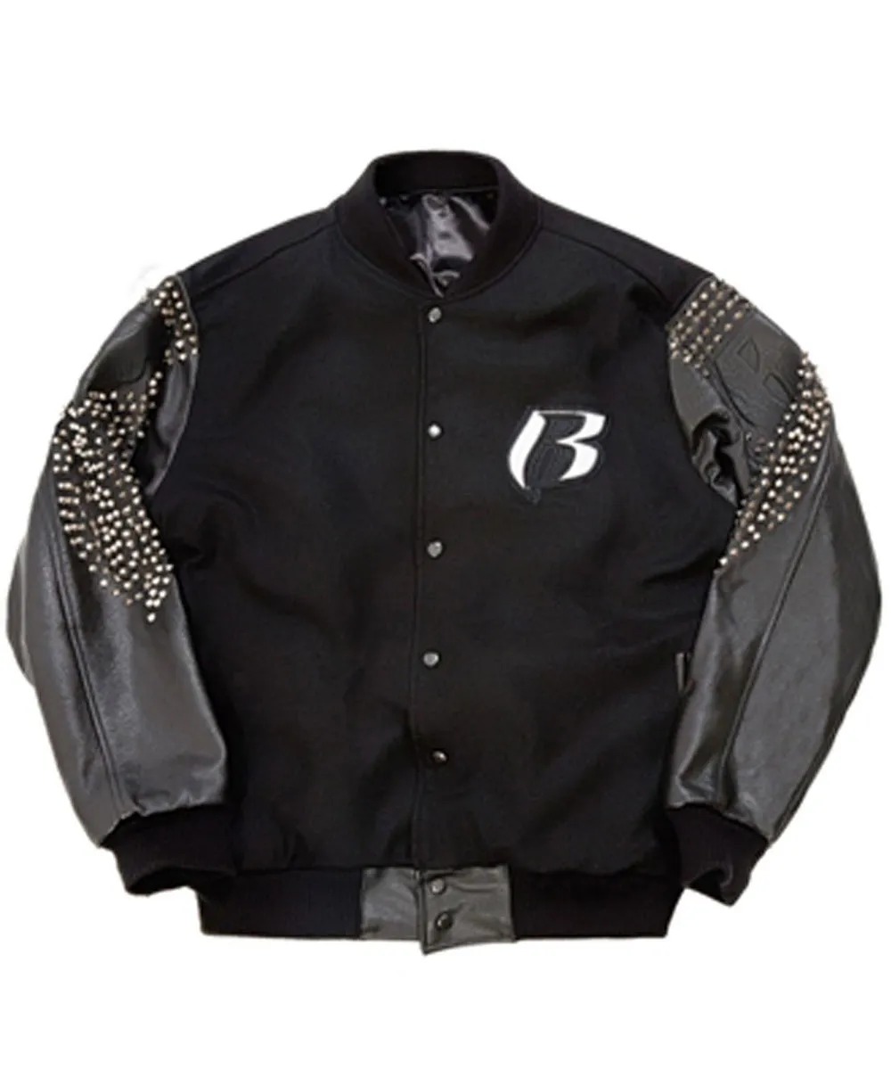 Men’s Ruff Ryders Studded Black Varsity Letterman Jacket